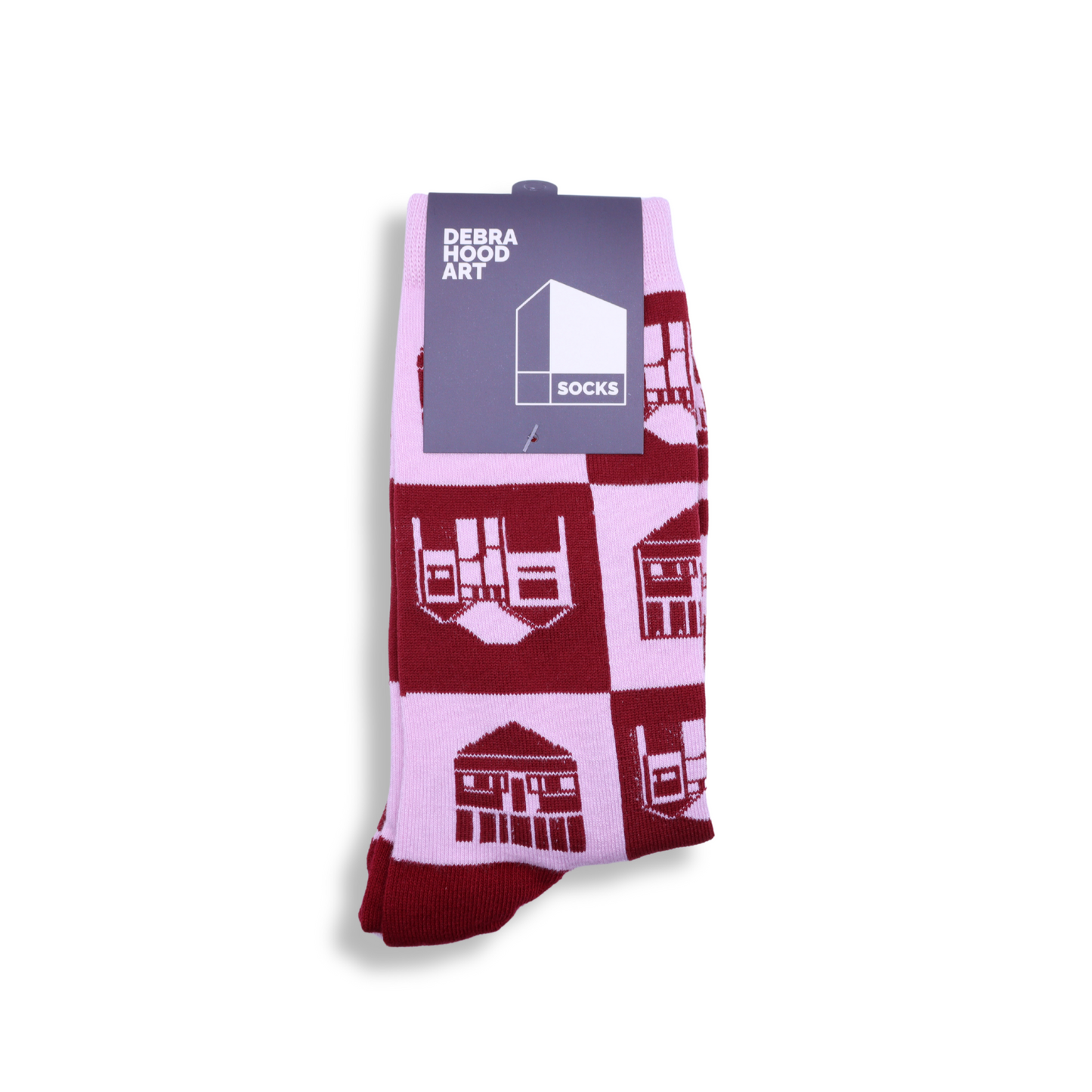 Debra Hood Socks | Pink and Maroon Chequerboard – MoB Shop